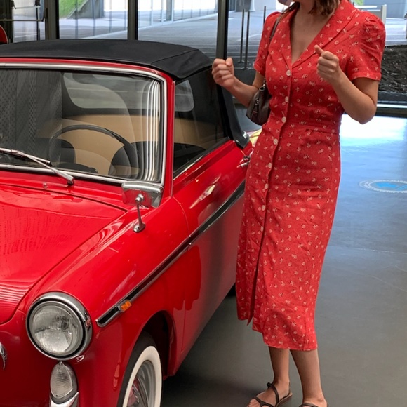 Rouje | Dresses | Rouje Marin Floral And Dot Print Red Midi Dress 34 2 ...